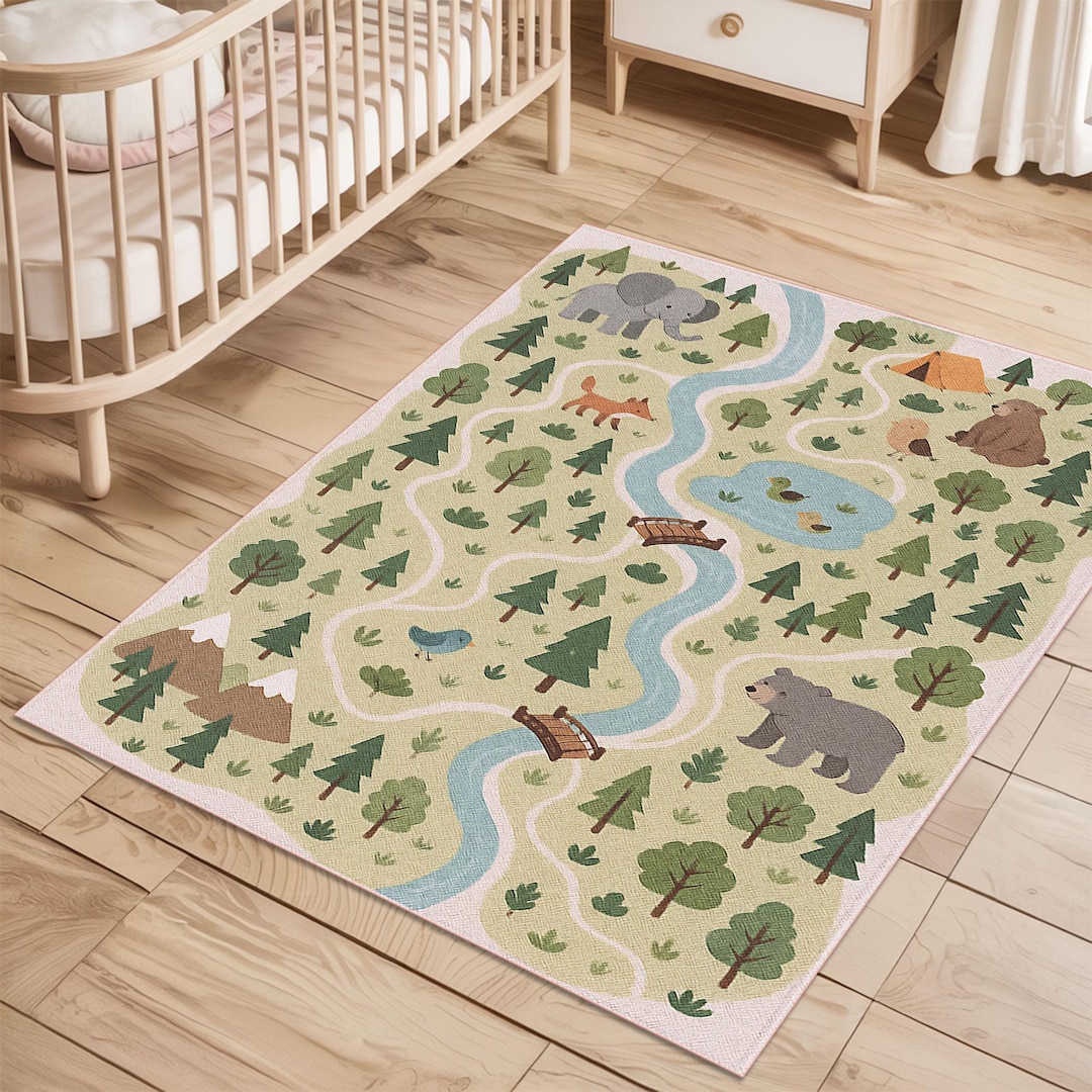 Forest Map Rug, Kids Play Mat, Toddler Nature Rug, Nursery Forest ...