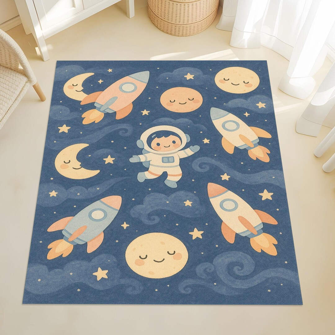 Astronaut Space Rug, 3D Galaxy Rug, Kids Room Rug, Planet Themed Mat ...