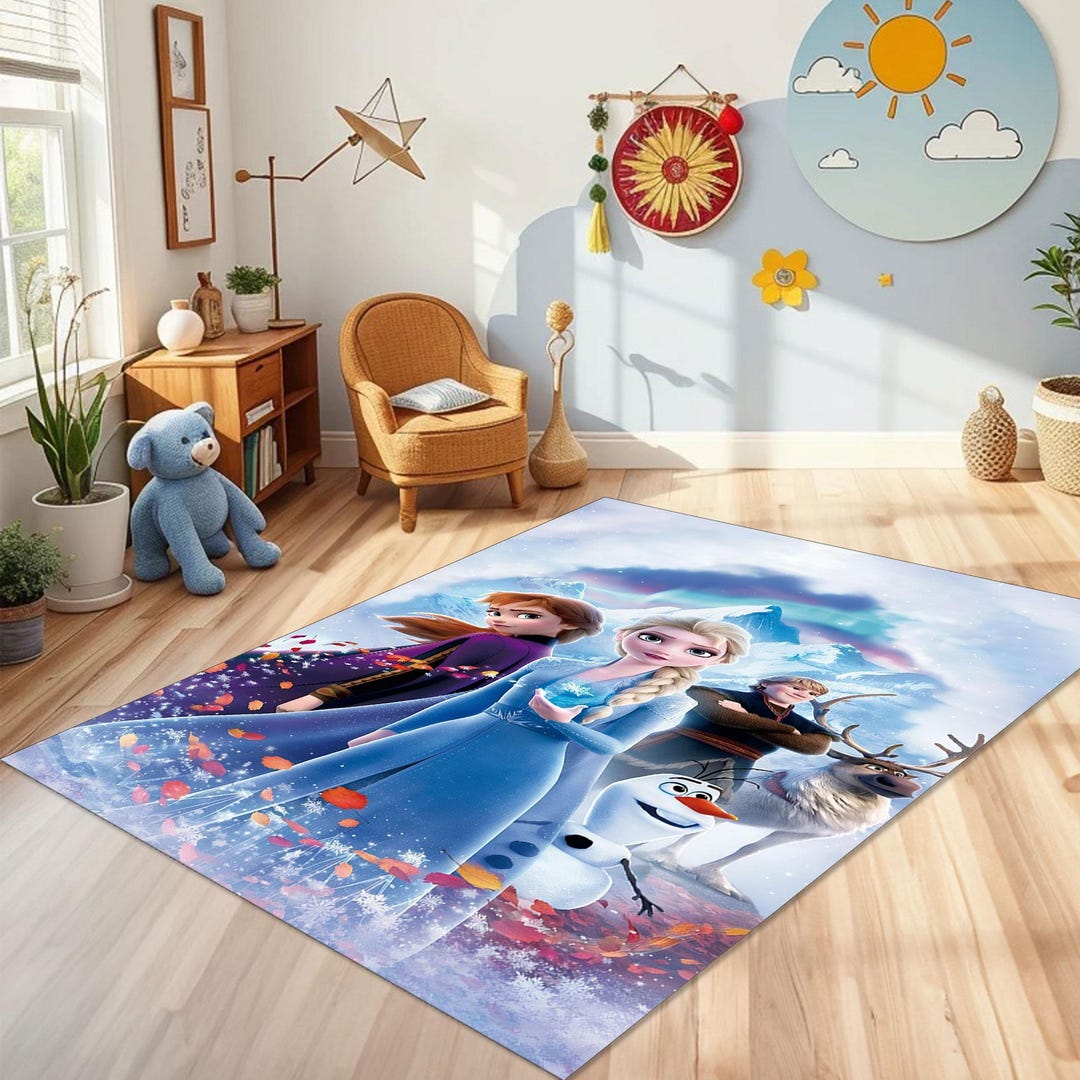 Frozen Elsa Rug, Princess Carpet, Anna Olaf Sven Kids Mat, Washable ...