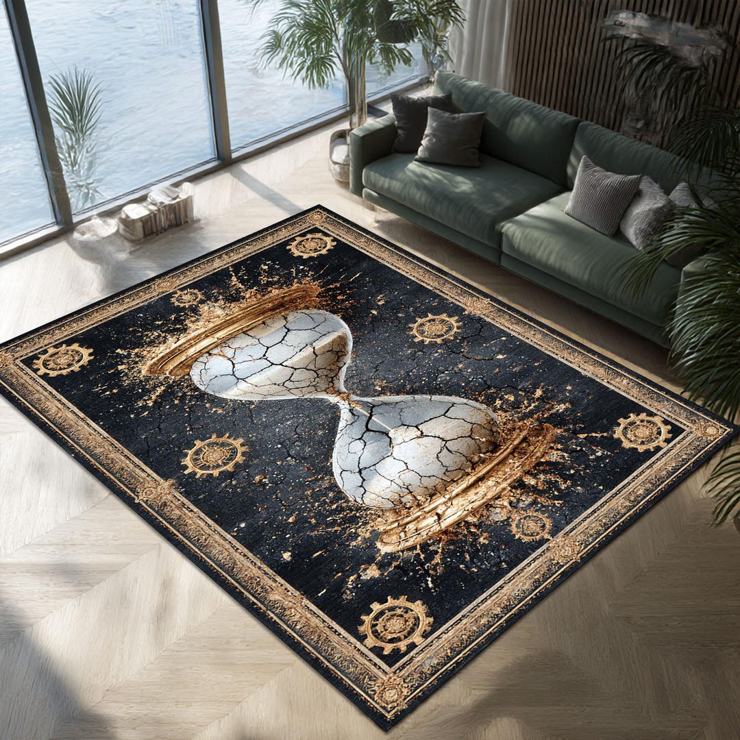 Hourglass Area Rug, Black Gold Steampunk Baroque, Non-slip Floor Decor ...