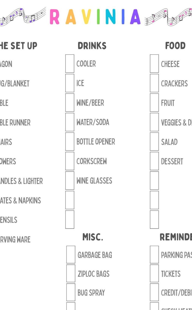Ravinia Festival Checklist (the Ultimate Concert Checklist for a Night ...
