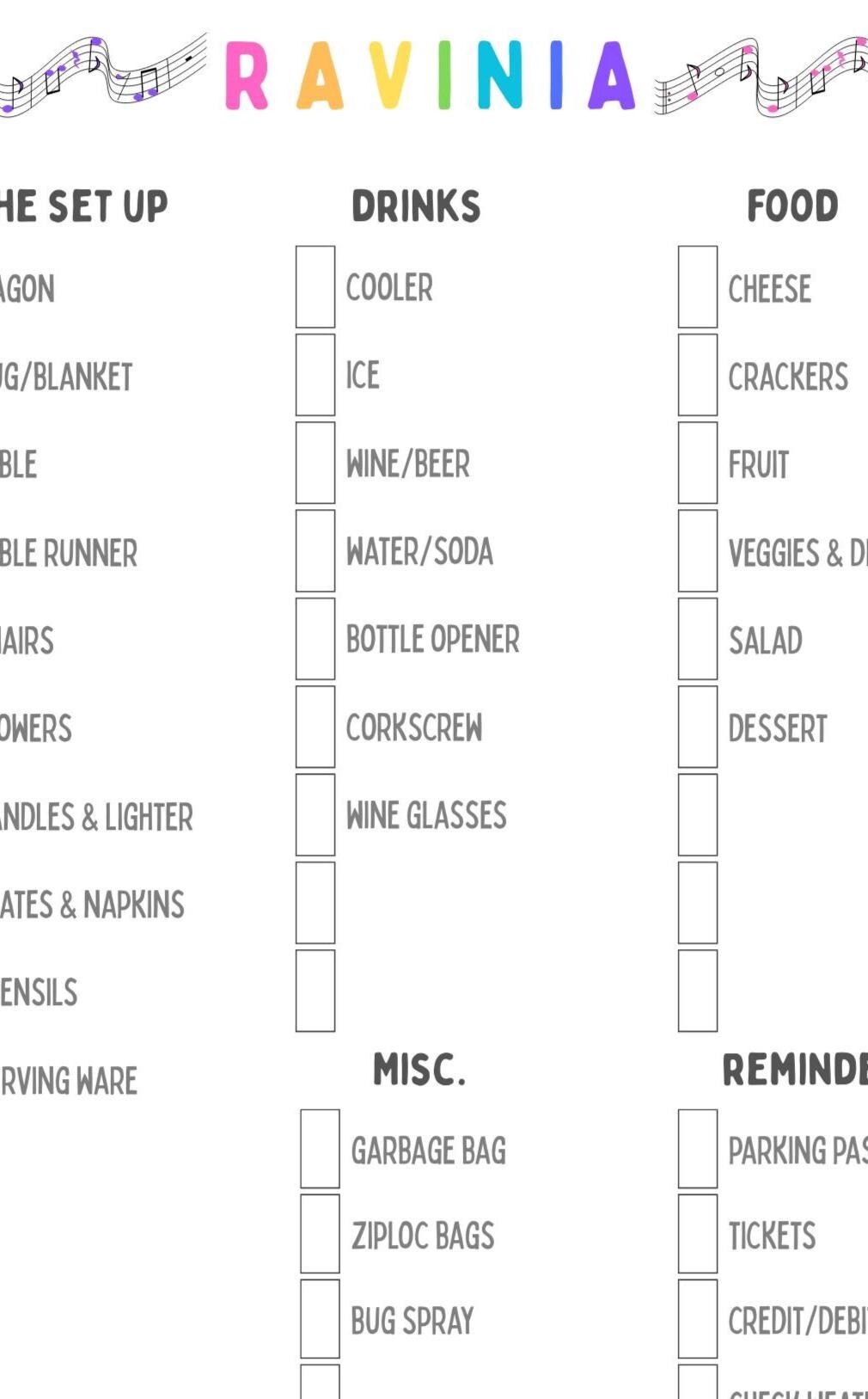 Ravinia Festival Checklist (the Ultimate Concert Checklist for a Night ...
