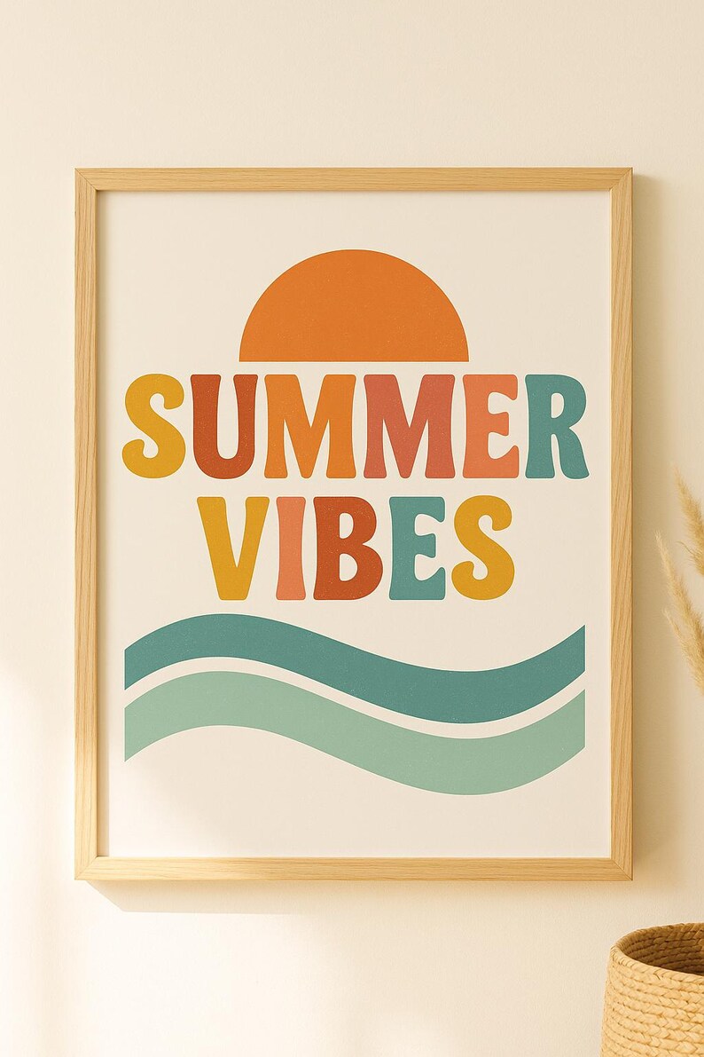 Summer Vibes Wall Art | Retro Printable Poster | Digital Beach Decor ...