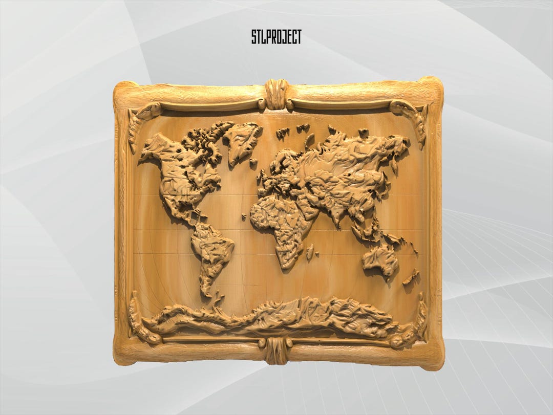 World Map 3D STL Relief Design - Ideal for CNC, Router, and 3D Printing ...