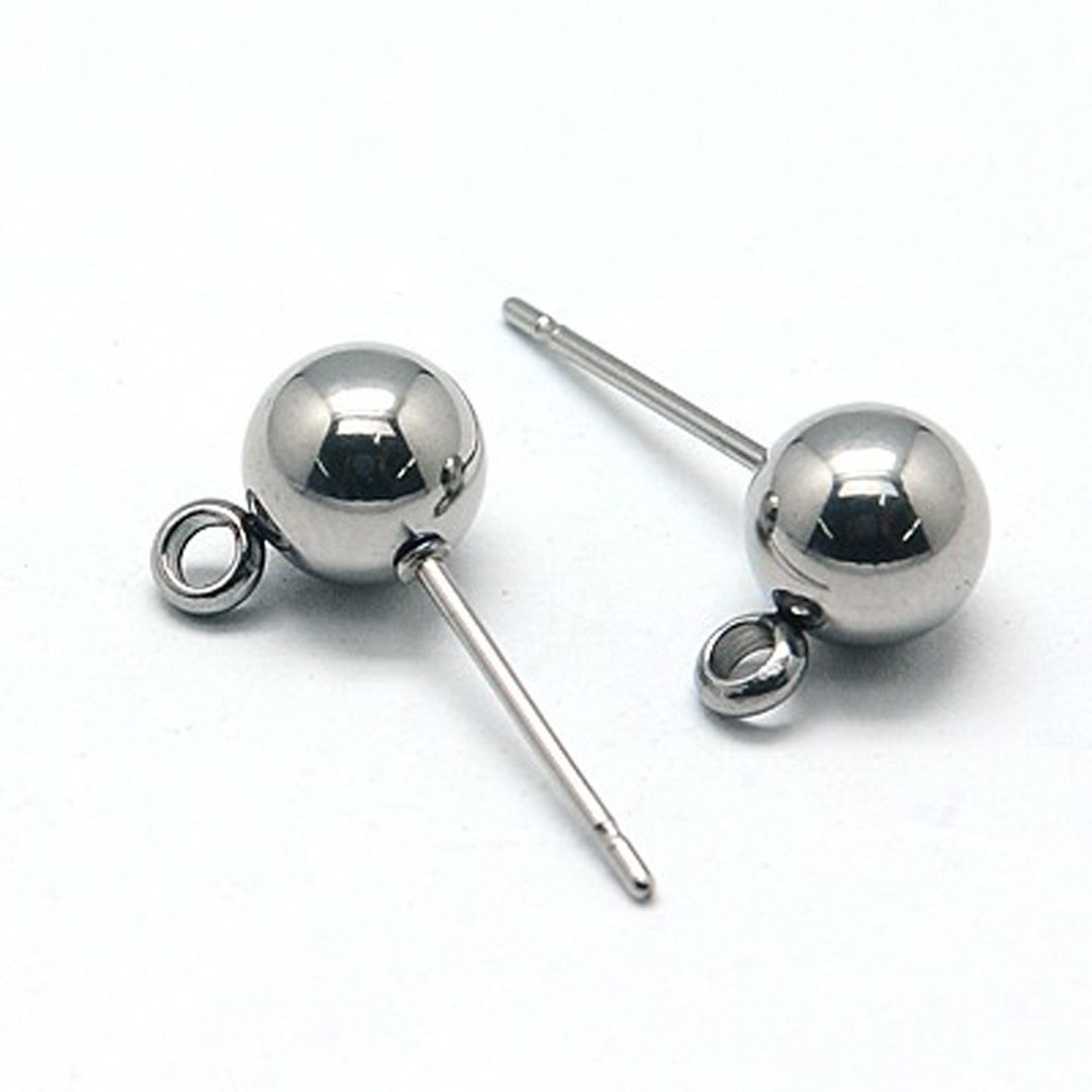 Stainless Ball Post Ear Stud, 6mm Ball, 2mm Side Facing Closed Loop ...