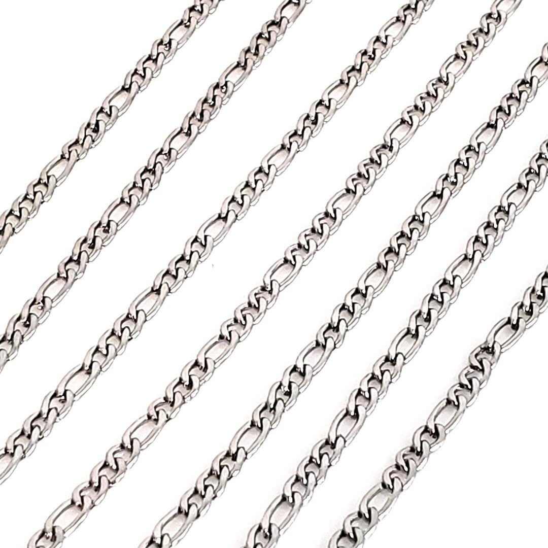 3mm Figaro Chain, Stainless Steel, Open Flat Links, Bulk Chain ...