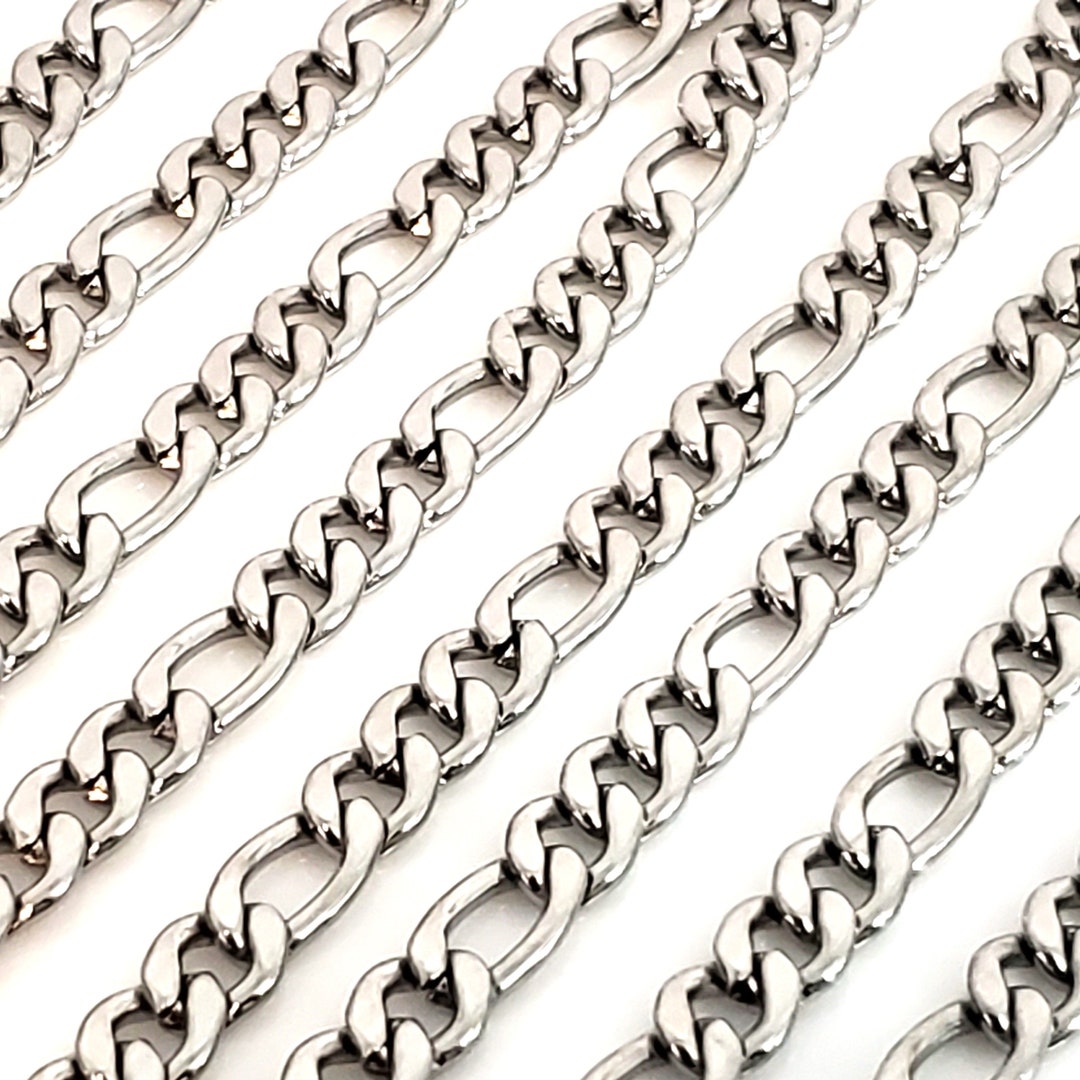 7mm Figaro Chain, Stainless Steel, Open Flat Links, Bulk Chain ...