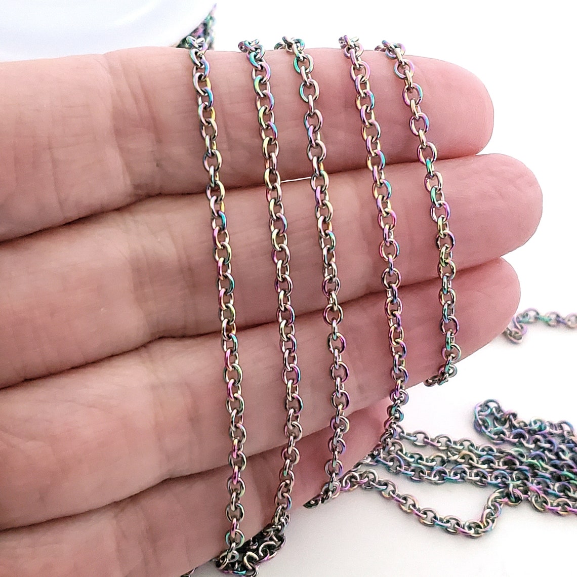 Rainbow Titanium Plated Stainless Steel Chain 2x2mm Oval | Etsy