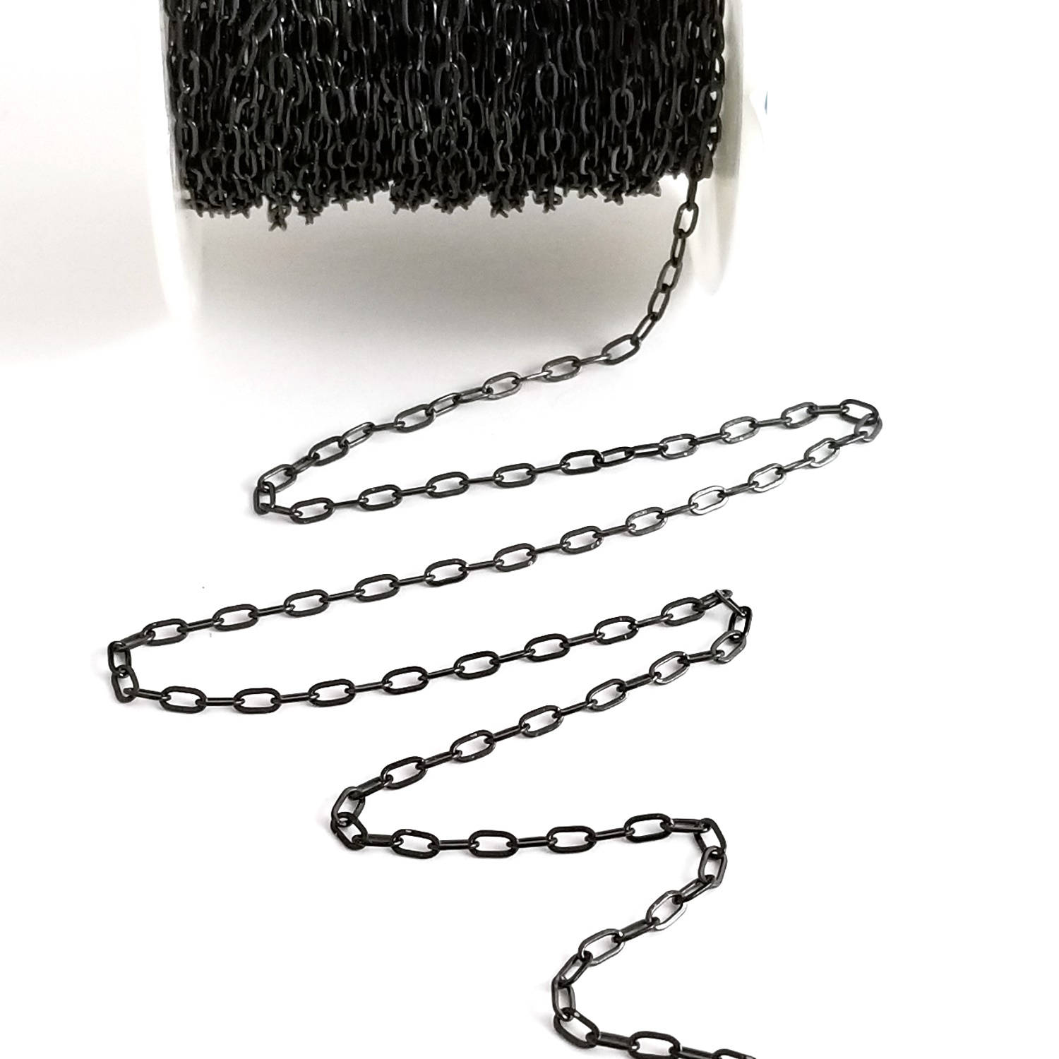 Black Chain, Tiny Paperclip Style, Stainless Steel, 4.5x2.5mm, Soldered ...
