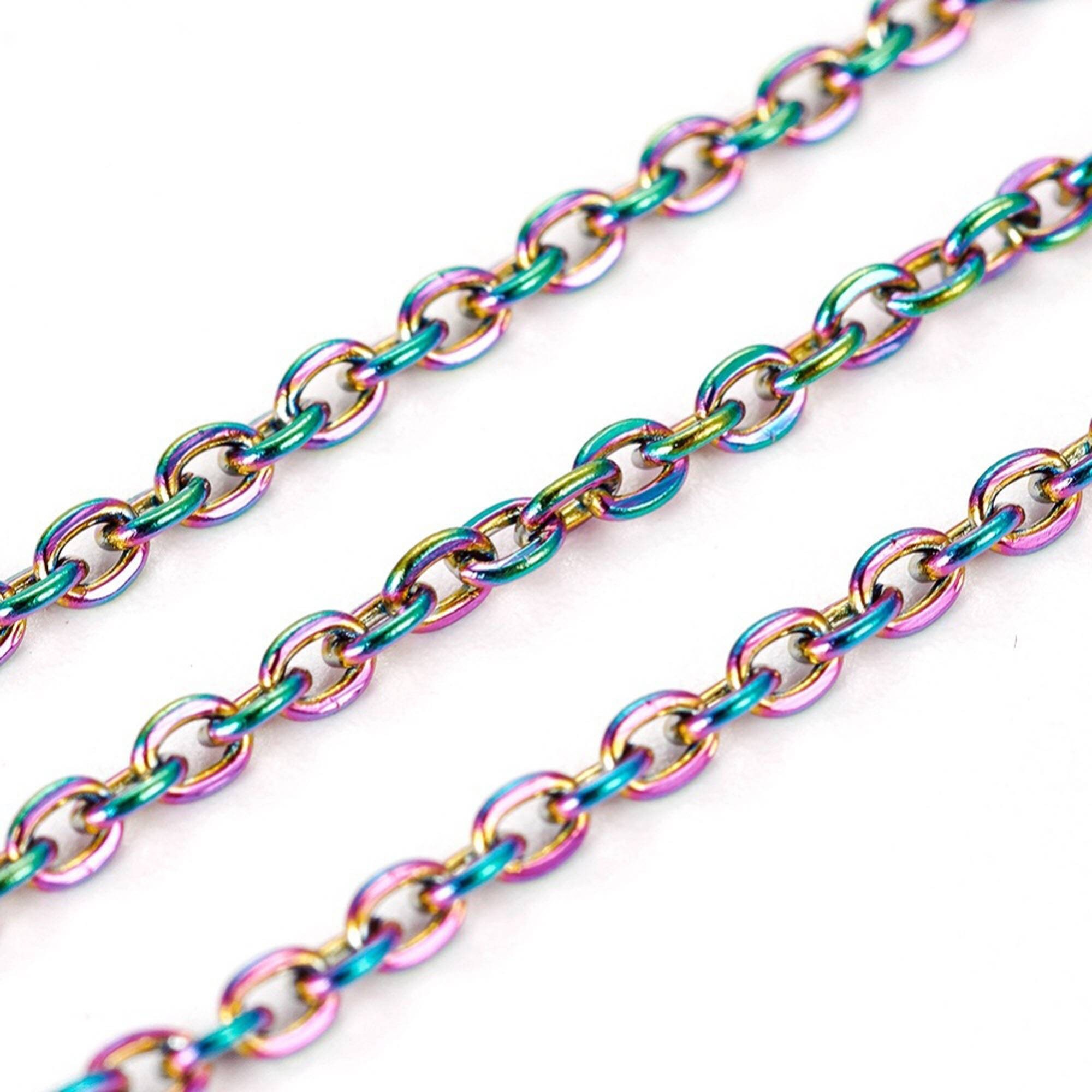 Rainbow Titanium Plated Stainless Steel Chain 2x2.5mm Oval | Etsy