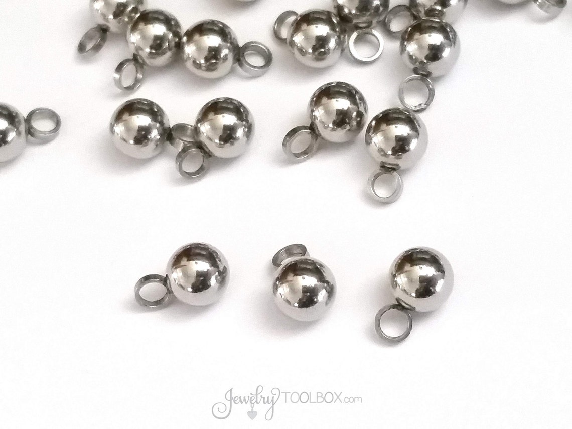Steel Ball Charms, 6mm Round Metal Ball Drops, Stainless Steel, 2.5mm ...