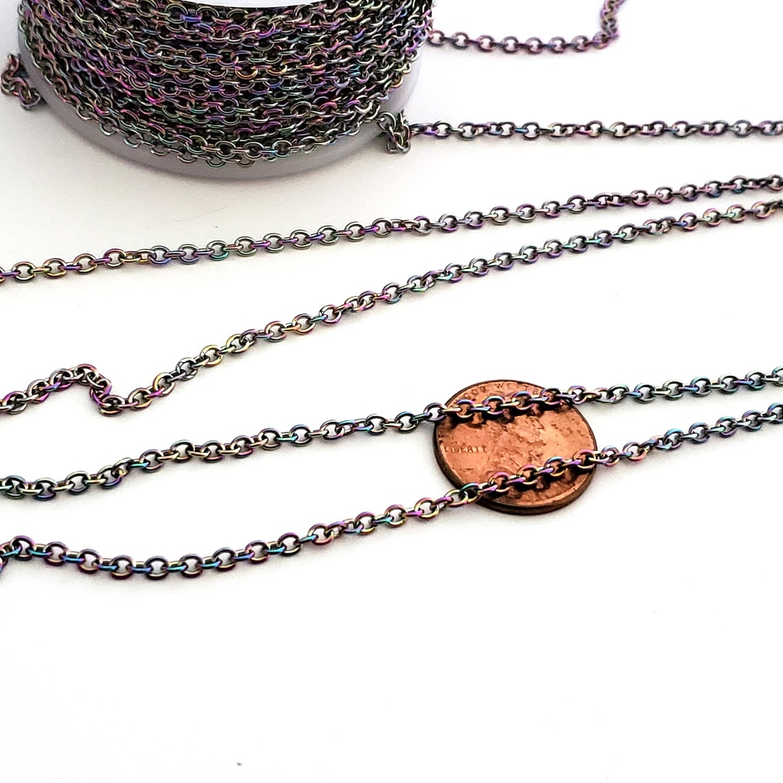 Rainbow Titanium Plated Stainless Steel Chain 2x2mm Oval | Etsy