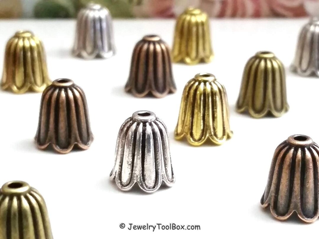 50 Bead Caps, Trumpet Flower Beads, Choose Antique Silver, Copper, Gold ...
