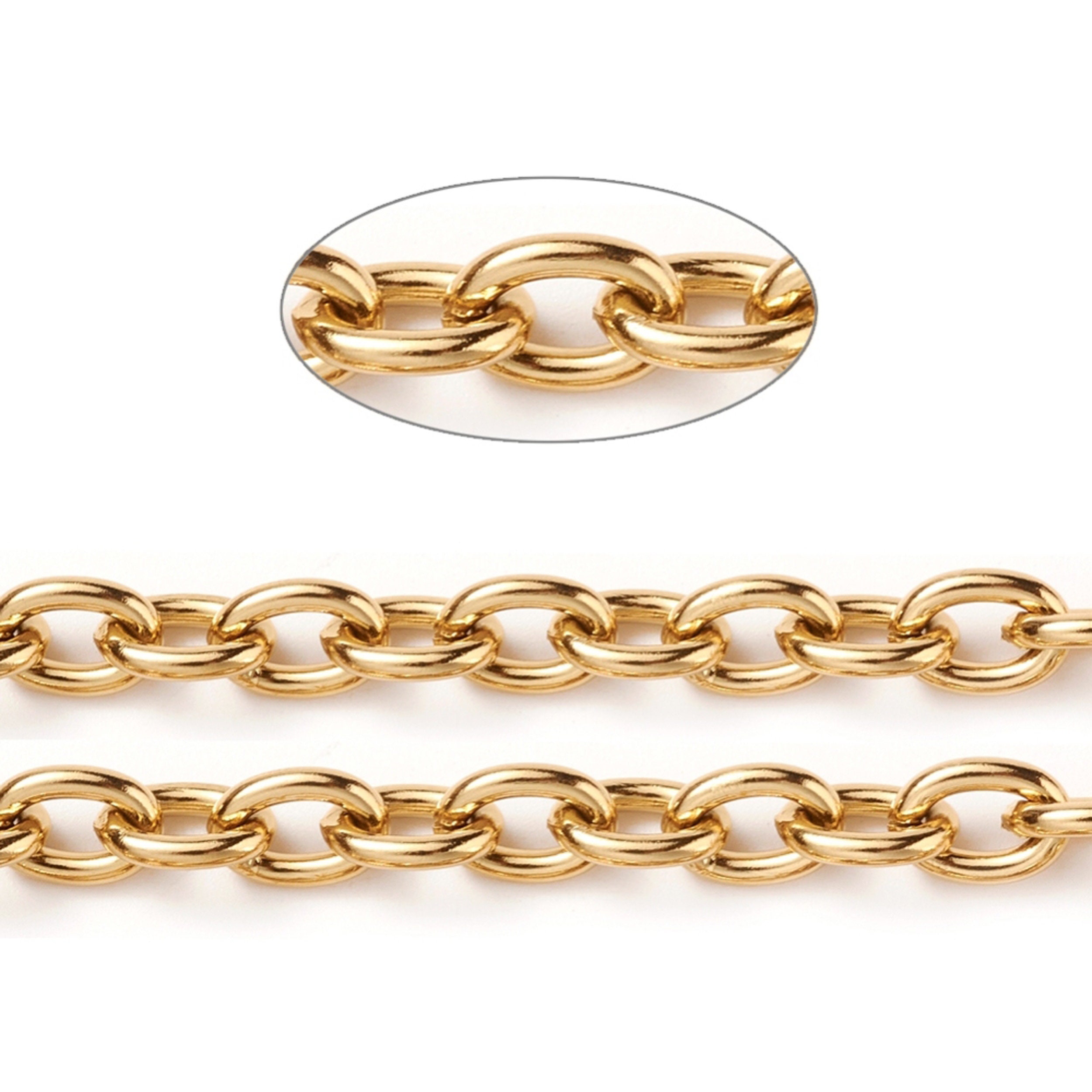 Gold Stainless Steel Jewelry Making Chain, Bracelet Chain, 6x8x1.5mm ...