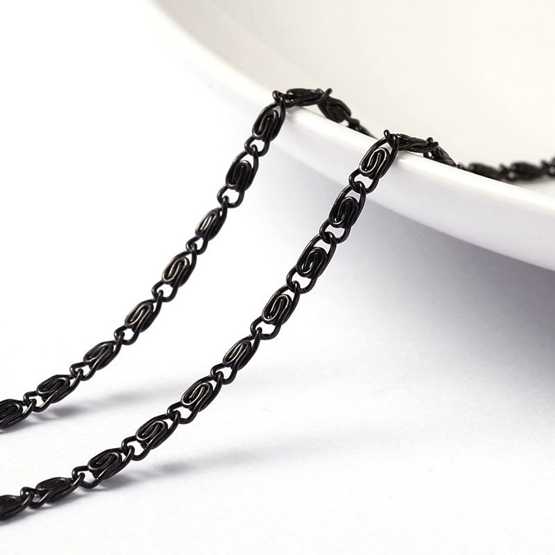 Black Lumachina Chain, Stainless Steel, Tiny 4x1.5mm, 0.8mm Thick ...