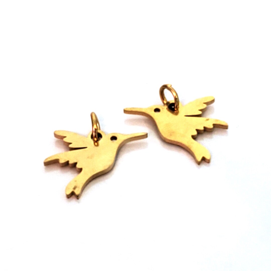 Hummingbird Charms, 24kt Gold Plated Stainless Steel, 13x15x1mm, 3mm ...