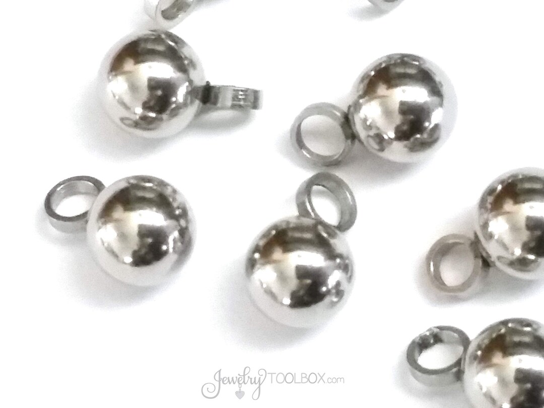 Steel Ball Charms, 6mm Round Metal Ball Drops, Stainless Steel, 2.5mm ...
