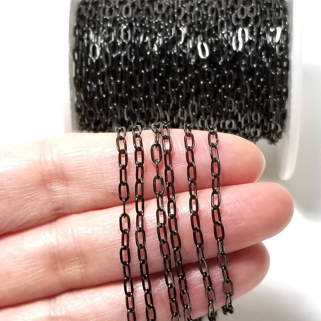 Black Chain, Tiny Paperclip Style, Stainless Steel, 4.5x2.5mm, Soldered ...