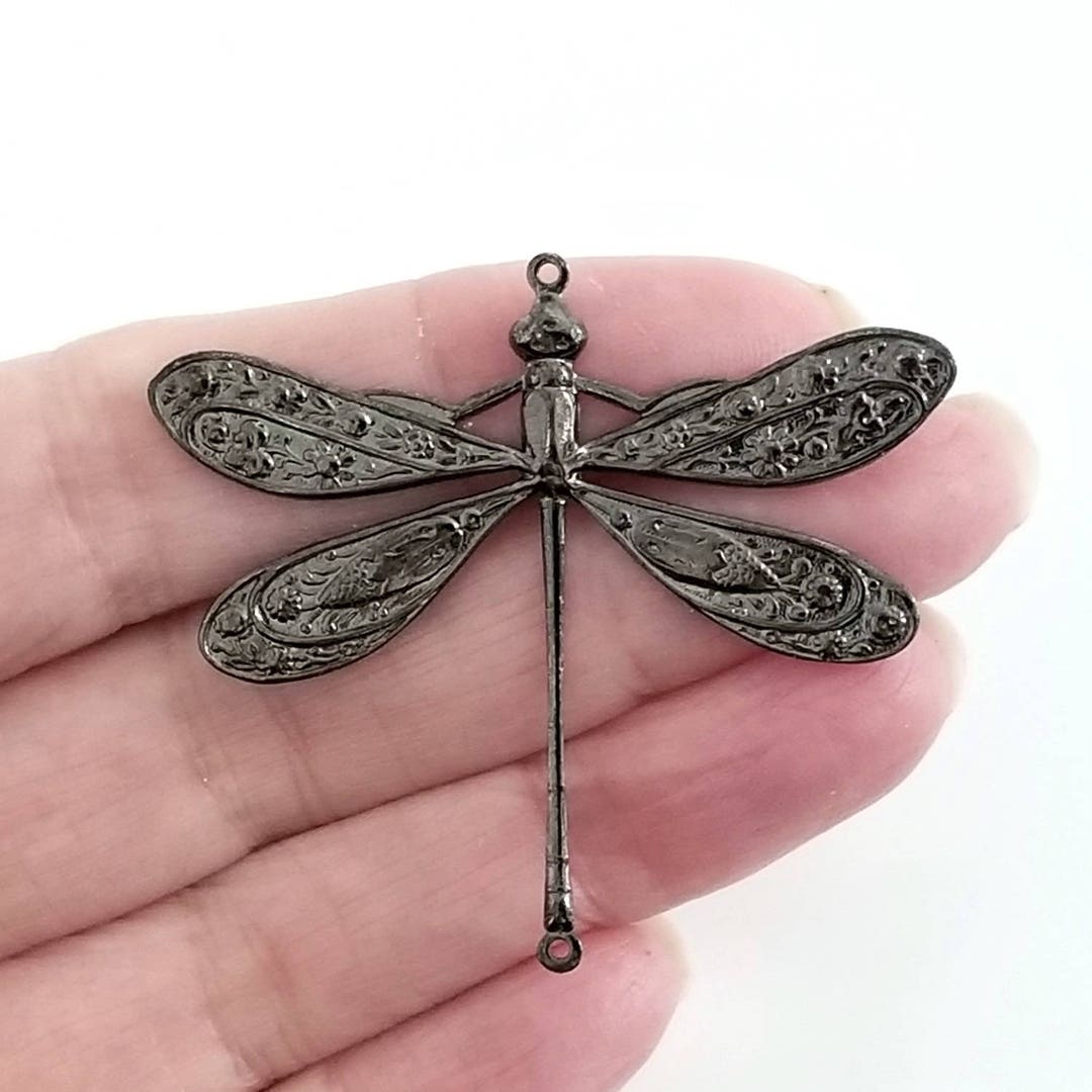 Extra Large Brass Dragonfly Stamping, Hematite Black, 1-5/8 Inch ...