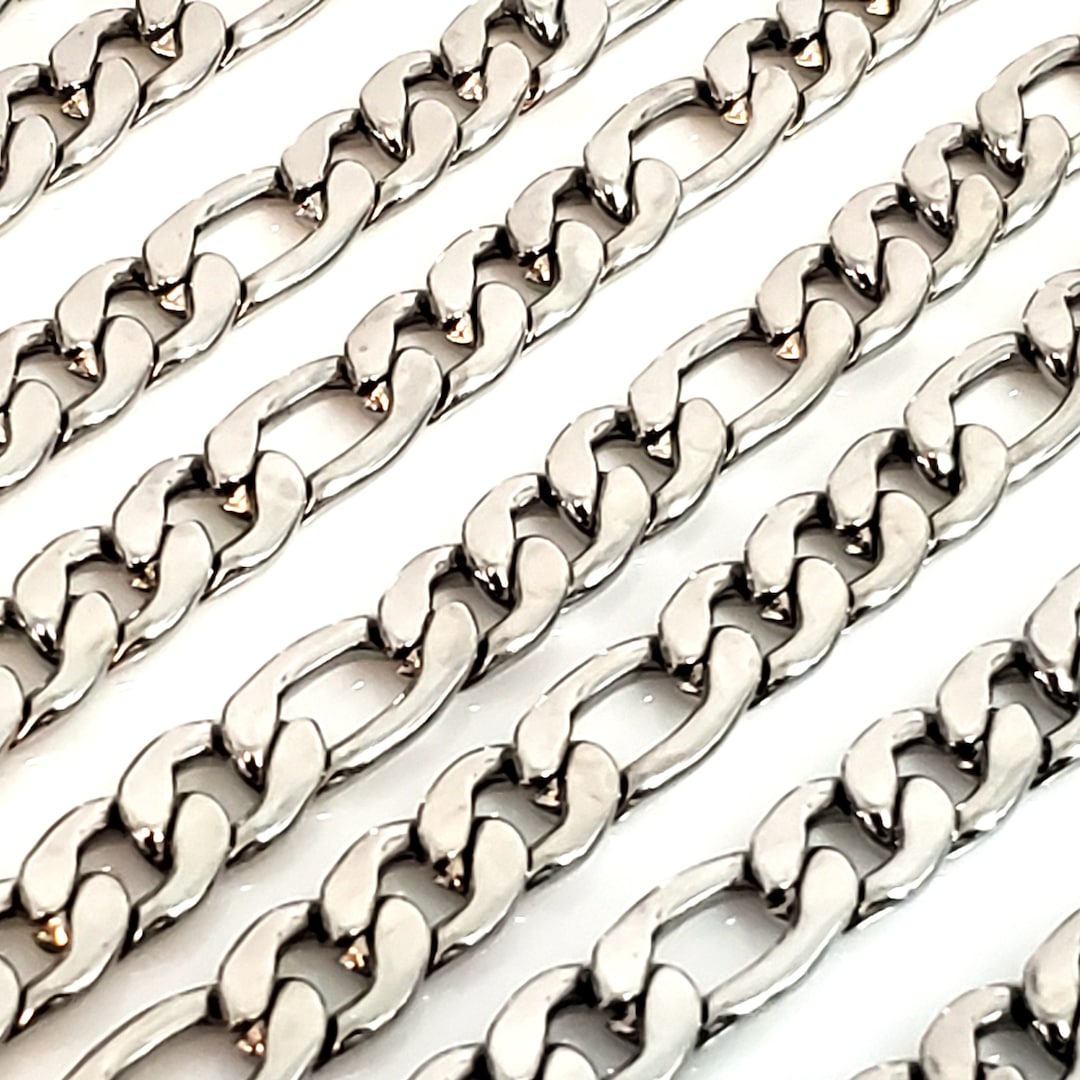 10mm Figaro Chain, Stainless Steel, Open Flat Links, Bulk Chain ...