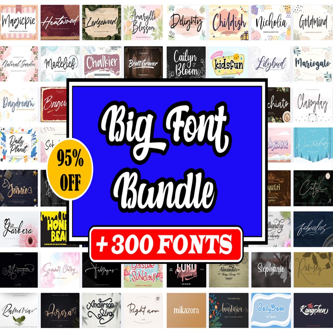 300 Fonts Bundle, Canva Font, Script Font, Digital Fonts, Procreate ...
