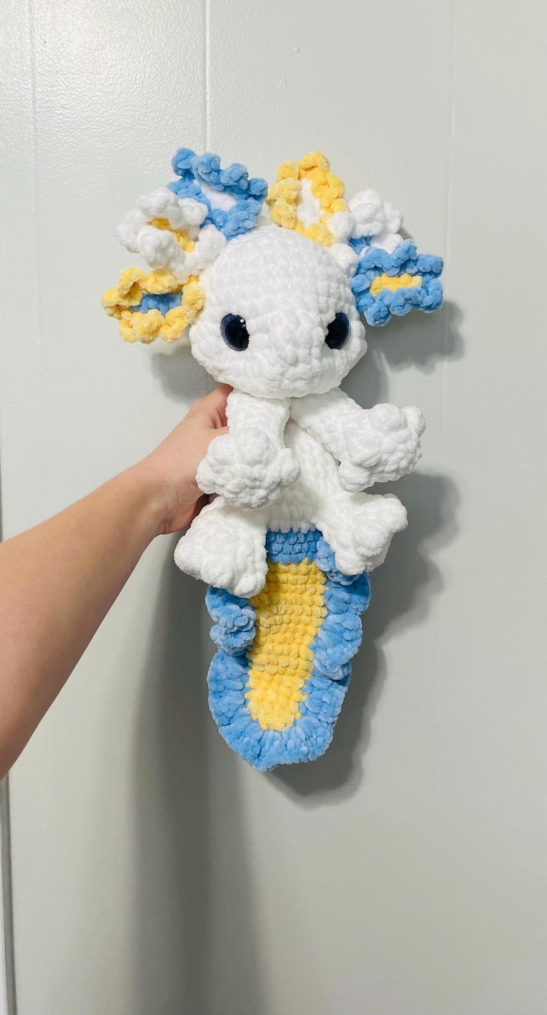 Large Crochet Axolotl Plush, Kawaii Blue Yellow Creature Stuffed Animal ...