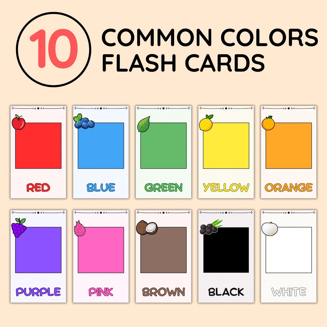 10 Colors Flash Cards, Common Colors for Kids, Preschool Learning ...