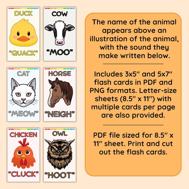 16 Animal Sounds Flash Cards, Farm & Wild Animals, Animal Sounds ...