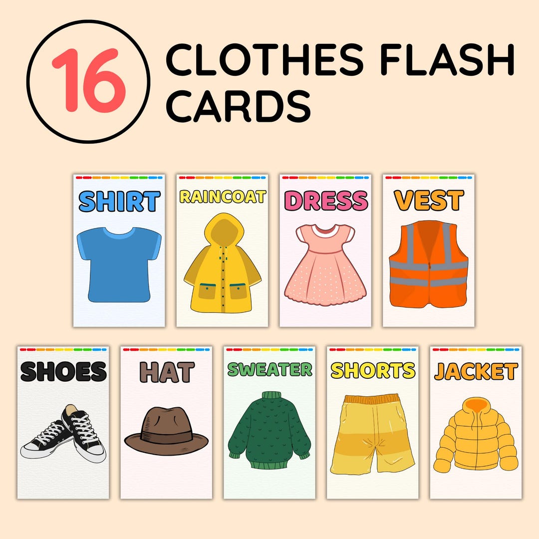 16 Clothes Flash Cards, Clothing Printable, Educational Learning Cards ...
