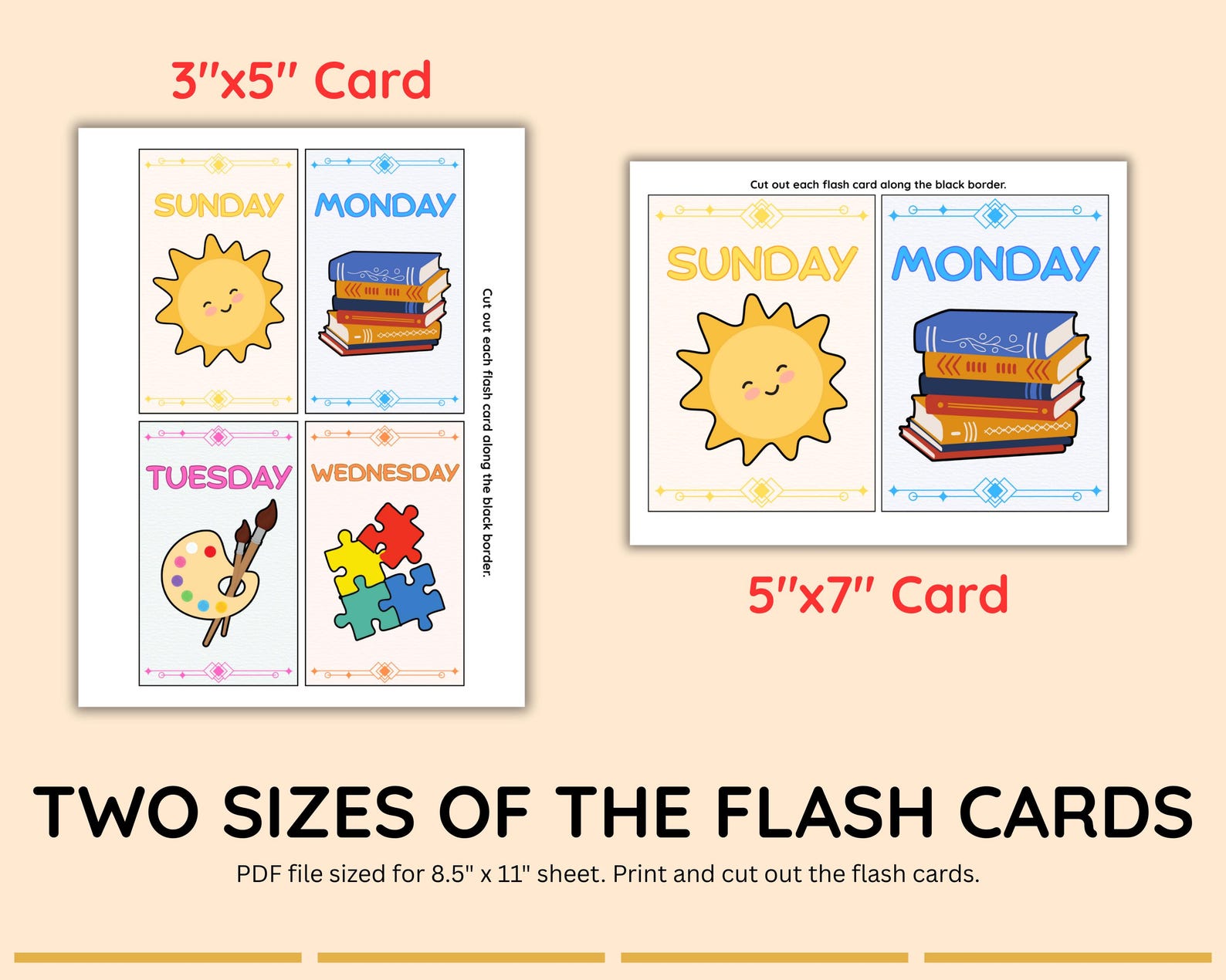 Days of the Week Flash Cards, 7 Days, Printable Flashcards for Kids ...