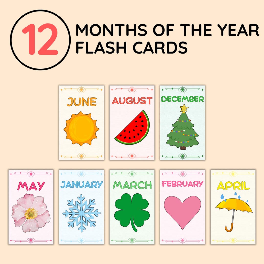 12 Months of the Year Flash Cards, Months, Printable Calendar Months ...