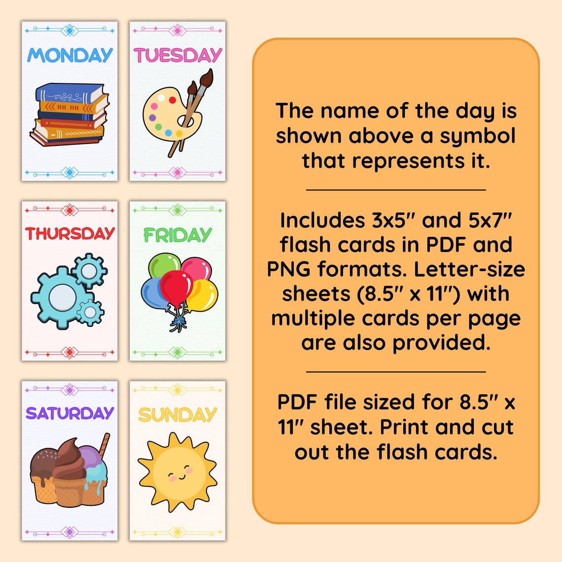 Days of the Week Flash Cards, 7 Days, Printable Flashcards for Kids ...