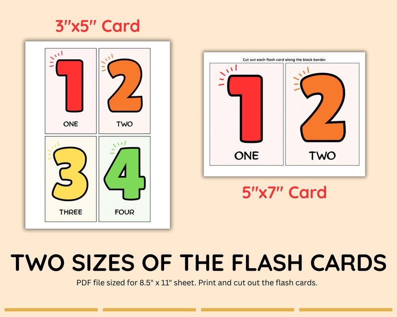 20 Number Flash Cards, Numbers 1–20, Educational Printable, Kids ...
