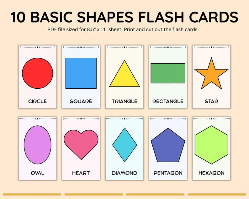 10 Shapes Flash Cards, Common Shapes for Kids, Preschool Learning ...