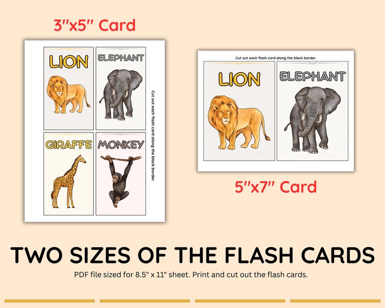 16 Wild Animals Flash Cards, Animals Flash Cards, Jungle Safari ...