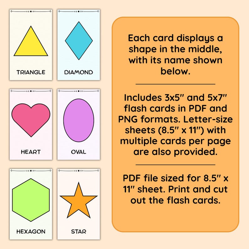 10 Shapes Flash Cards, Common Shapes for Kids, Preschool Learning ...