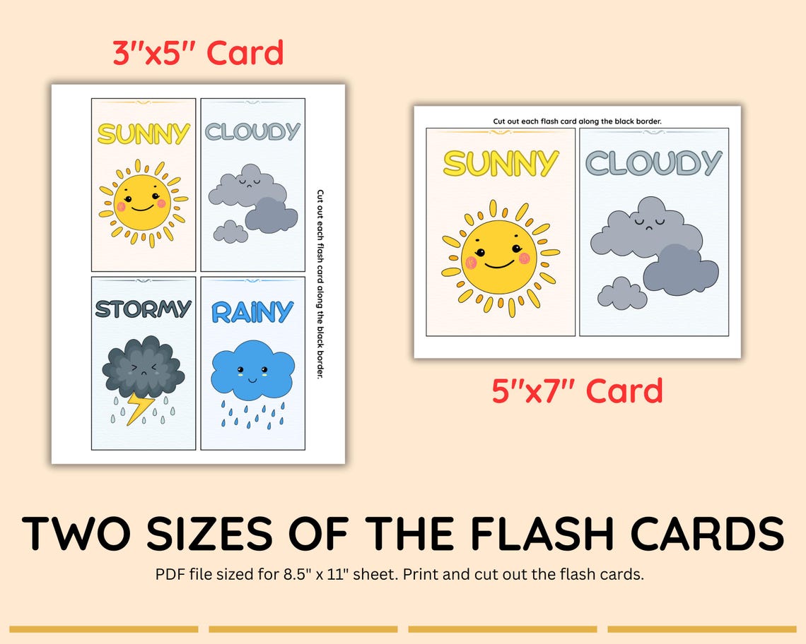 10 Weather Flash Cards, Common Weather Types for Kids, Preschool ...