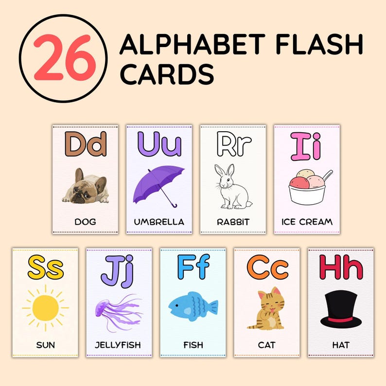 26 ABC Flash Cards, Alphabet A–Z, Educational Learning Cards, Kids ...