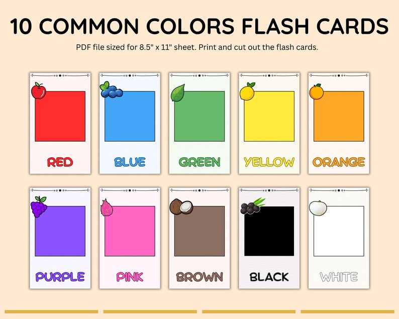 10 Colors Flash Cards, Common Colors for Kids, Preschool Learning ...