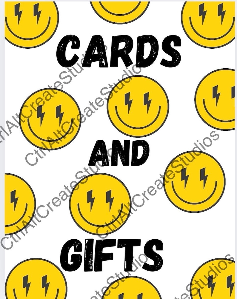 Smiley Face Lightning Bolt Birthday Party Decor: Cards & Gifts Table - Etsy