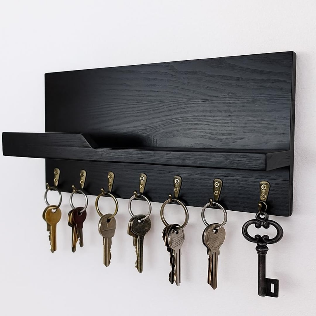 Wooden Key Holder With 7 Hooks, Entryway Shelf With Key Hooks, Wall ...