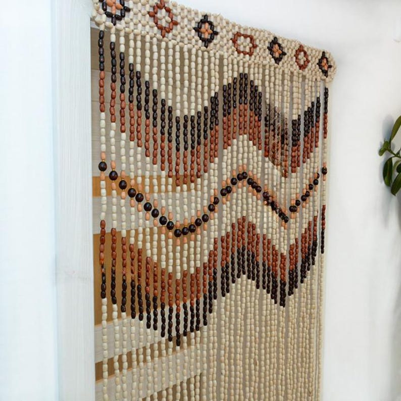 Wooden Bead Curtain for Doorways, Beaded Door Curtain, Boho Wall Art ...