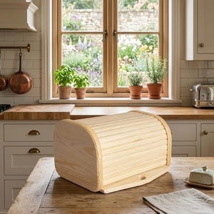 Wooden Roll Top Bread Box With Integrated Pull Out Cutting Board ...