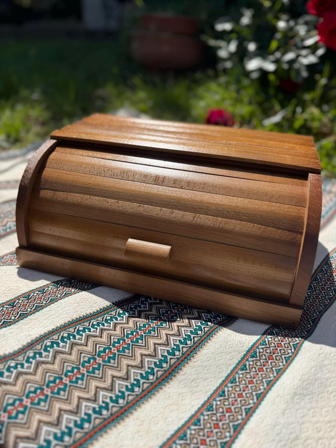 Handmade Wooden Bread Box, Roll Top Bread Bin for Kitchen Countertop ...