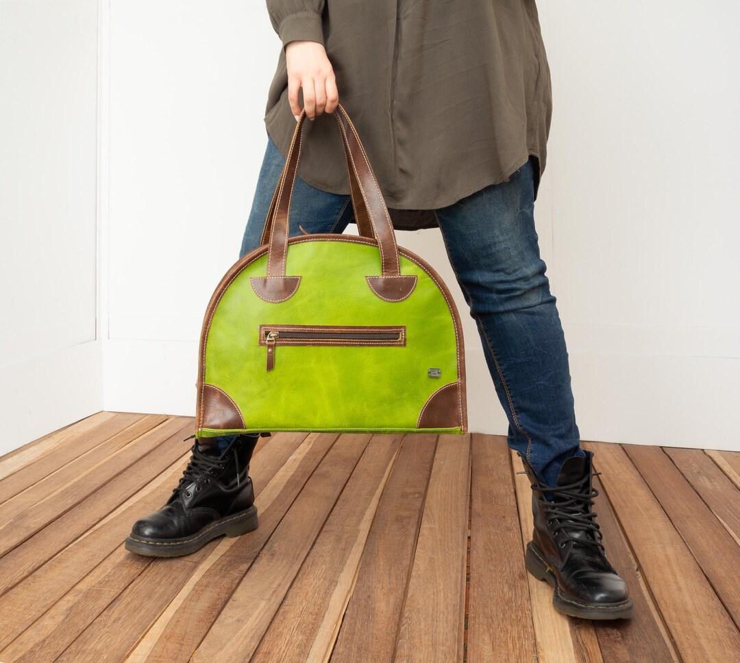Vintage Green Top Handle Retro Shoulder Bag - Bowling Style Handbag ...