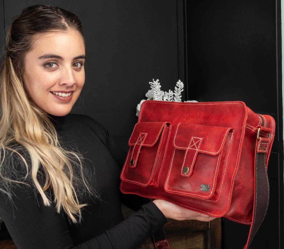 Small Laptop Bag Women, Leather Shoulder Briefcase, Red Leather Bag ...
