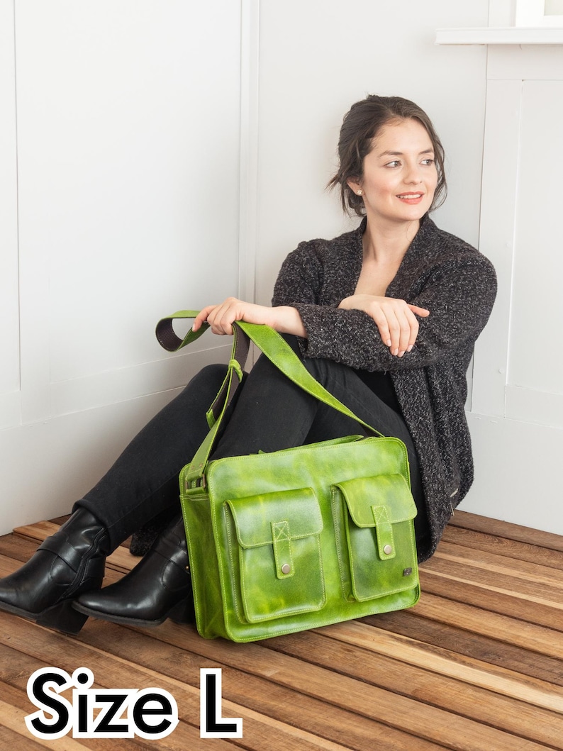 Handmade Green Leather Bag, Work Bag for Women Crossbody Purse for ...