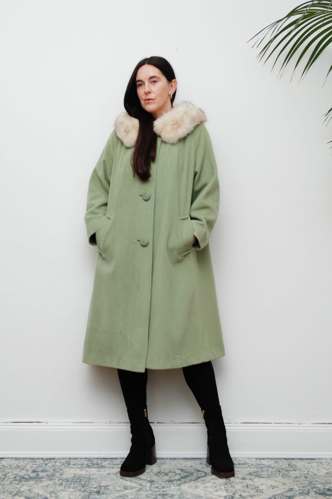 Vintage Green Wool Smock Princess Fox Fur Swagger Coat 60s - Etsy