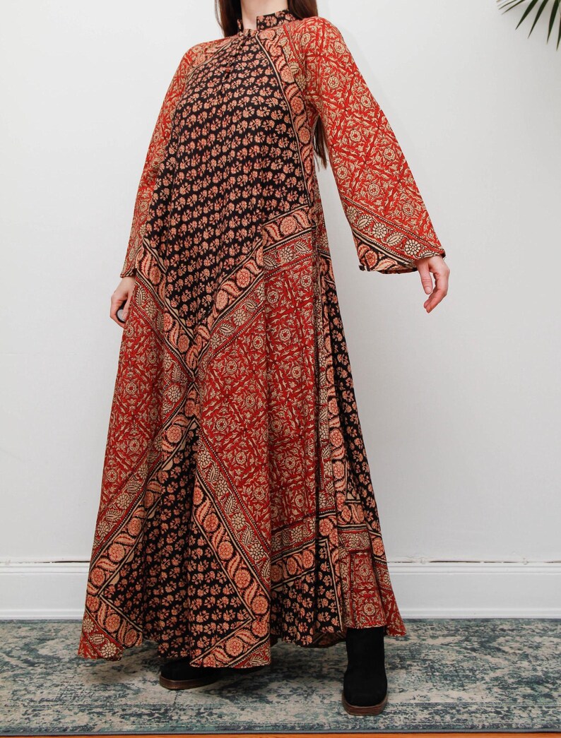Vintage 70s Indian Cotton Block Print Maxi Dress, Bohemian Folklore ...