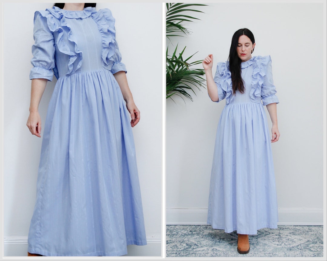Vintage Blue Prairie Cotton Frill Victorian Maxi Dress - Etsy